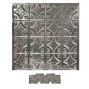 American Tin Ceilings [5 Pack Kit] 24" x 24" 100% Tin Nail-Up Ceiling Tiles | Pattern #3 Raw Unfinished Small Victorian Design with Floral Arching Diamonds for Ceilings & Kitchens | Kit-n-p03-raw