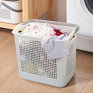 Ggbin 4 Packs Plastic Laundry Hamper with Handles, 35 L Laundry Baskets for Dirty Clothes, White