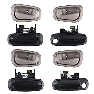 JDMON Compatible with Interior Exterior Door Handles Set Toyota Corolla Chevy Prizm 1998 1999 2000 2001 2002 Front, Rear Passenger, Driver Side Replace 6922002030,6920602050, Pack of 8 (Black & Gray)