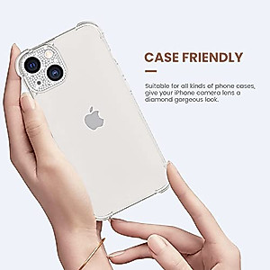 Goton Bling Metal Protector for iPhone 14 Plus & iPhone 14 Camera Lens Protector [No Glass], Glitter Diamond Lens Cover for iPhone 14 Plus & 14 Accessories Silver+Rose Gold