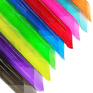 XHT 9 Pcs Clear PVC Vinyl, 21cmx30cm Fluorescent Solid Color Transparent Waterproof Film for Hair Bows Earrings Crafts