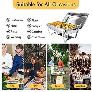 Snowtaros 4 Pack 8QT Chafing Dish Buffet Set, Stainless Steel Food Warmer Set, Rectangular Buffet Server with Tongs & Spoons for Parties, Catering, Banquets, Events (Half Size)