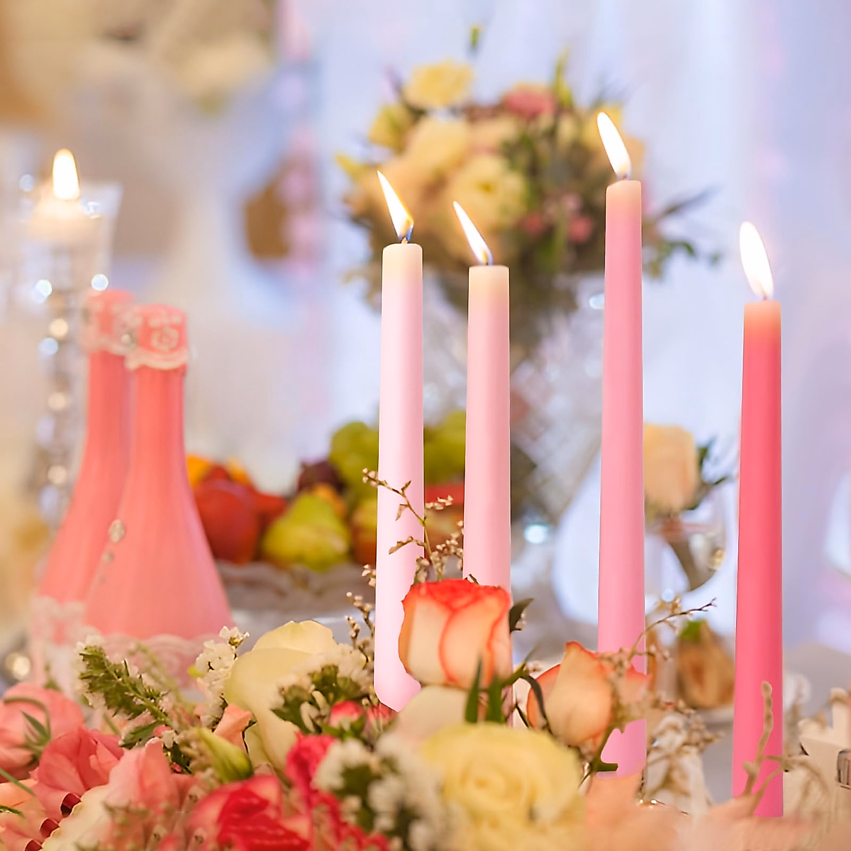 10 Inch Gradient-Pink Taper Candles, 4 Packs Unscented Candlesticks for Dinner, Wedding, Valentine’s Day and Home Decoration, Dripless and Smokeless, 8-10 Hours Burn