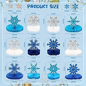 Frozen Winter Wonderland Party Decorations - 12pcs Blue White Snowflake Honeycomb Table Centerpieces and 600pcs Snowflake Confetti for Christmas Holiday Winter Birthday Baby Shower Party Supplies