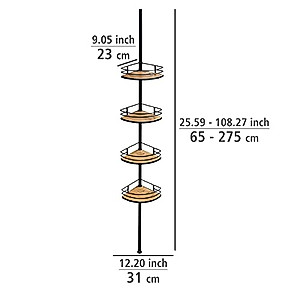 WENKO Dolcedo Corner Bamboo and Stainless Steel Telescopic Bathroom Shower Shelf Height Adjustable with 4 Shelves, Black/Natural, 31 x 65-275 x 23 cm