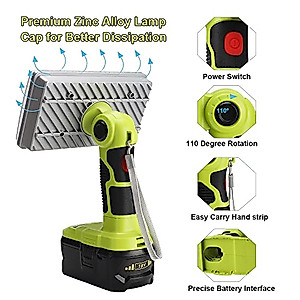 Cordless LED Work Light for Ryobi 18V ONE+ Plus Lithium Battery,3300LM Zinc Alloy Outdoor Wide Illumination Multifunction Flashlight,USB Port,for Car Repair Hiking Camp Garage