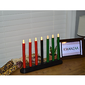 Kwanzaa Kinara Candle Holder Set with Flameless Battery Powered Electric Candles
