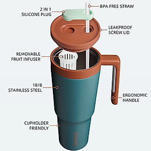 BJPKPK 40oz Tumbler With Handle And Straw Insulated Tumblers Cups With Lid Stainless Steel Travel Coffee Mug With Fruit Infuser,Lake Blue