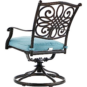 Hanover Traditions 9-Piece Outdoor Patio Dining Set with Rust-Free Cast-Top Aluminum Rectangular Dining Table and 8 Swivel Rockers, and Weather-Resistant Plush Blue Cushions