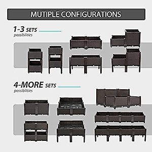 VIVOHOME Elevated Plastic Raised Garden Bed Planter Kit for Flower Vegetable Grow Brown Set of 4