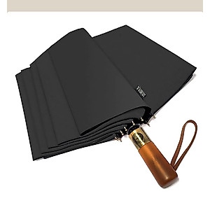 Karnado Large Black Umbrella for Men and Women - Waterproof, Windproof, Portable Folding Umbrella with Luxury Wood Handle