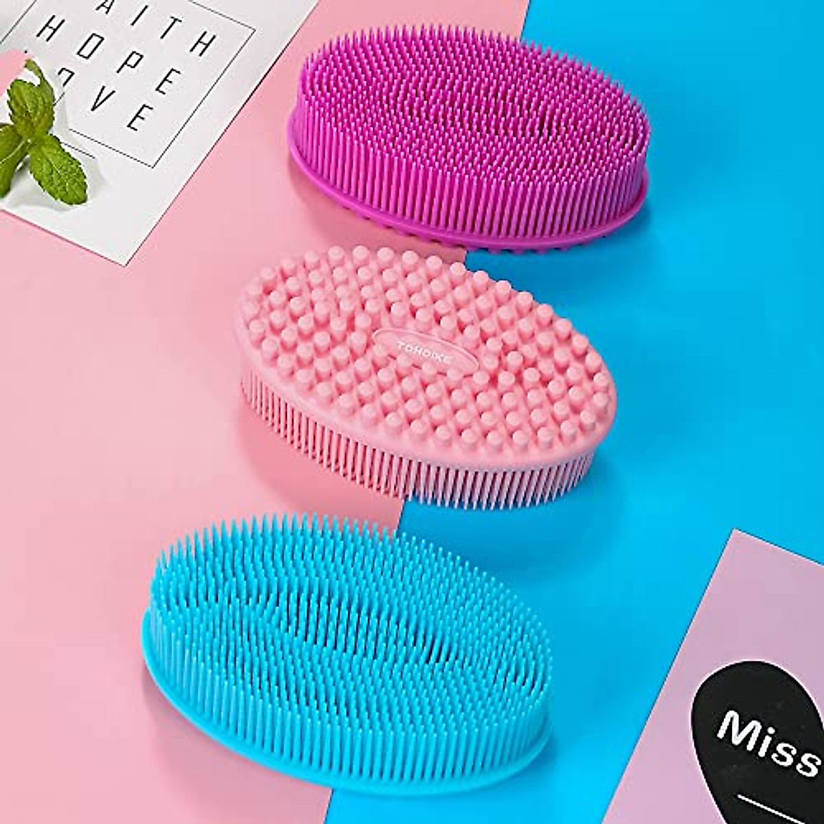 Silicone Body Scrubber Loofah - Set of 3 Soft Exfoliating Body Bath Shower Scrubber Loofah Brush for Sensitive Kids Women Men All Kinds of Skin