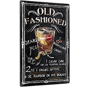 Putuo Decor Cocktail Bar Sign, Vintage Art Wall Decor for Plaque Poster Cafe, Man Cave Home Decor for Pub, Club, Kitchen, 12x8 Inches Recipe Metal Sign Gift - Old Fashioned