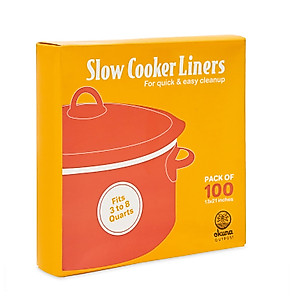 100 Pack Slow Cooker Liners, Clear Plastic Cooking Bags for Oval or Round Pot, 3-8 QT, Easy Clean Up, Regular Size, Disposable (13x21 in, Bulk Pack)