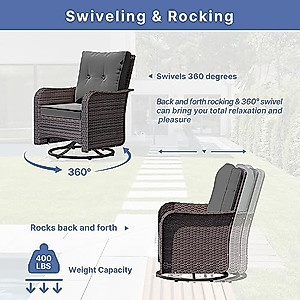 ALAULM 10 Pieces Patio Furniture Set with 2 Swivel Chairs Patio Furniture Outdoor Sectional Sofas with 55000 Gas Fire Pit Patio Conversation Set w/7 Cushions-Grey