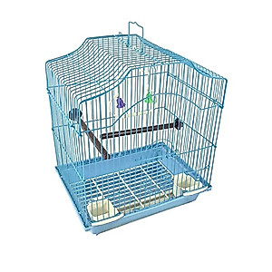 EDMBG Blue 14-inch Small Parakeet Wire Bird Cage for Budgie Parakeets Finches Canaries Lovebirds Small Quaker Parrots Cockatiels Green Cheek Conure Perfect Bird Travel Cage and Hanging Bird House