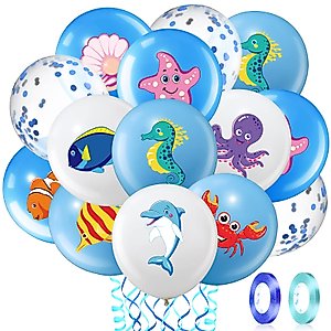 50 Pieces Sea Animals Balloons Party Decorations, Under the Sea Birthday Party Latex Balloons Ocean Theme for Boys Girls Marine Creatures Beach Party Favors Baby Shower Supplies