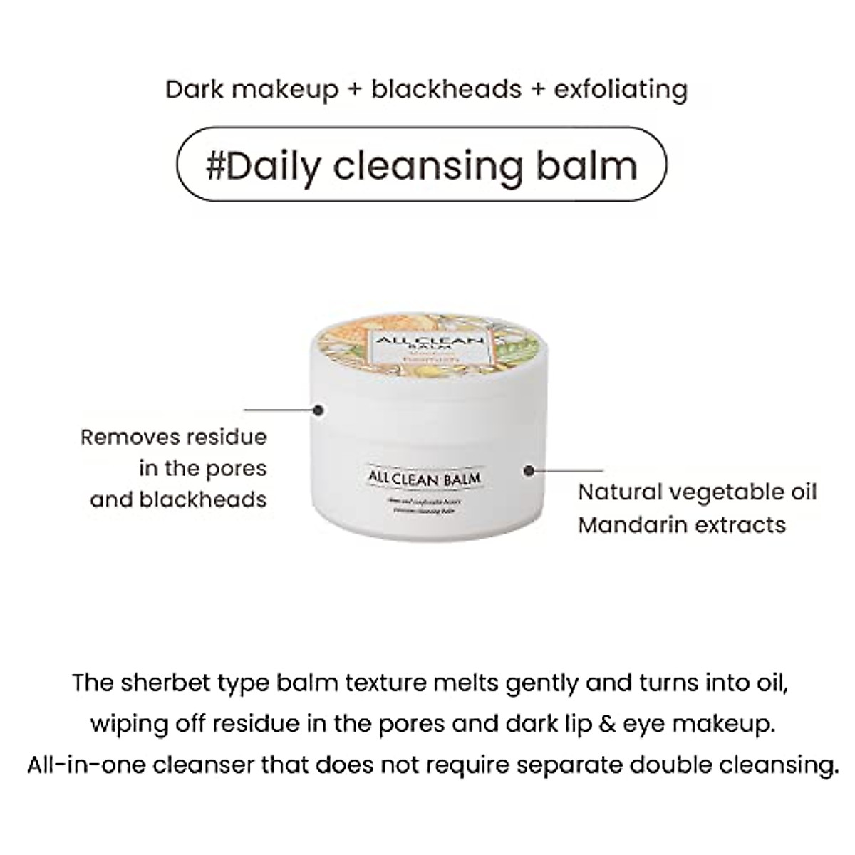 [heimish] All Clean Balm Mandarin - 4.0 fl oz/120ml - Transforming Cleansing Balm to Oil and Milk - Removes Waterproof Makeup, Blackheads, Sebum - Mild Cleansing - Refreshing Citrus Scent - Natural Color - Vegan - Korean Skincare