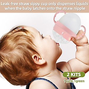 (2-Pack) Sippy Cup Conversion Replacement for Comotomo Baby Bottles | Straw Transition Cup Kit | Silicone Straw Top Bottle Nipple & Weighted Straw | Fits 5 Ounce & 8 Ounce Baby Bottles | for 9+ Months