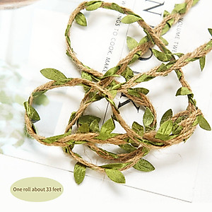 KELLYJIA 4 Pack Green Leaf Ribbon Burlap Twine, 5MM Jungle Vines Hemp Rope Decoration Garland for Crafts Gift Wrapping Party Wedding Home Garden