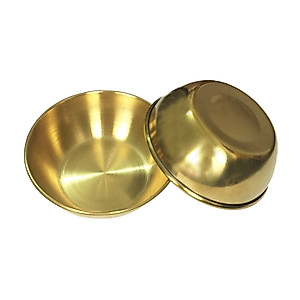 Set of 8 Stainless Steel Dipping Sauce Bowls, Soy Sauce Dishes, Seasoning Plate, Small Round Saucers, Appetizer Plate for Sushi, Side Dishes, Dessert, Tomato Sauce, Soy, BBQ, 3.27"x3.27"x 1.14" Gold