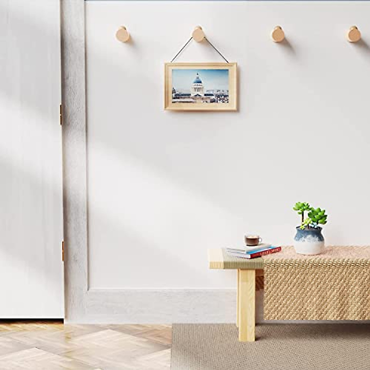 FDNVKTT Natural Wood Wall Hooks - 6 Packs - Adhesive Wooden Coat Hook Pegs - Modern Wood Pegs for Hanging - Decorative Wooden Pegs for Hanging Towel, Hat, Purse, Plant (Beech Wood)