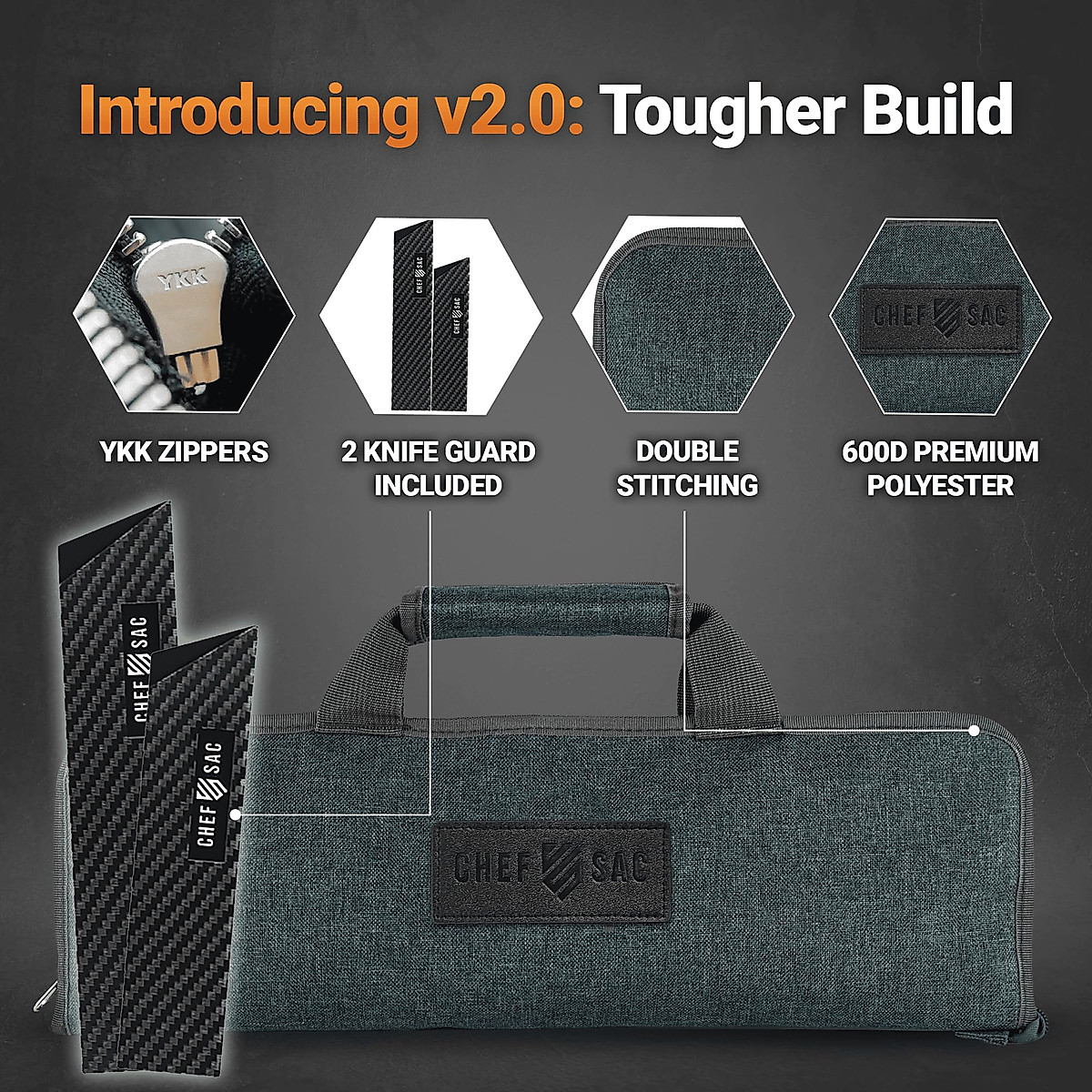 Chef Knife Roll Bag Travel Case | 8 Pockets for Knives & Tools | 2 Flaps with Cleaver & Mesh Pocket | Honing Rod Slot | Chef Knife Case for Professional & Students | Knives Not Included (Denim Grey)