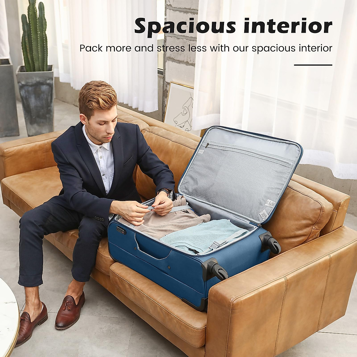 Coolife Luggage 3 Piece Set Suitcase Spinner Softshell lightweight (blue+sliver)