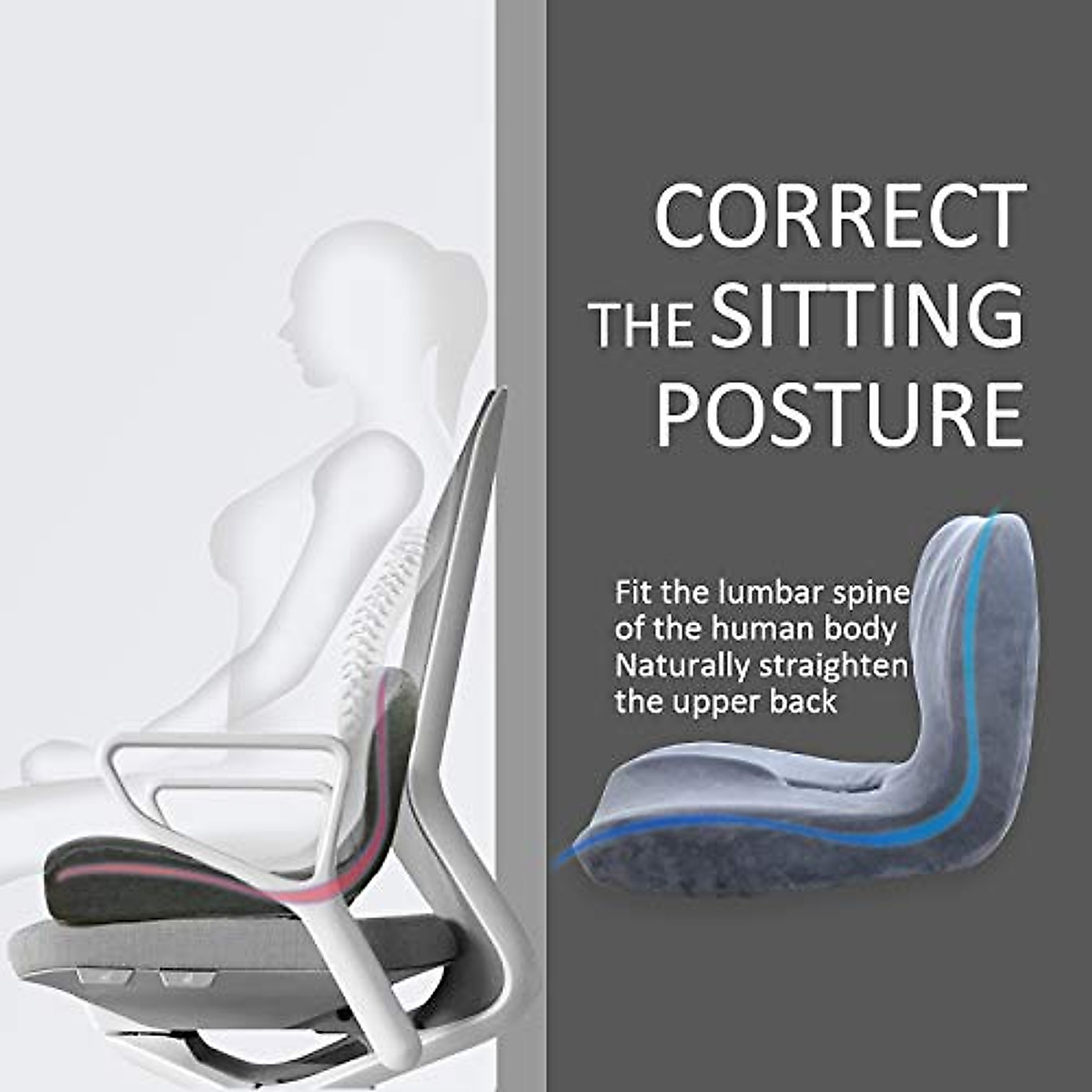Seat Cushion for Office Chair Car Coccyx Orhopedic Memory Foam Seat Cushon Back Cushion for Sciatica Lower Back Tailbone Pain Relief Lumbar Support