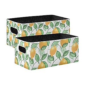 Lemon Fruits Leaves Storage Basket Felt Storage Bin Collapsible Closet Baskets Decorative Baskets Organizer for Pet Supplies Magazine