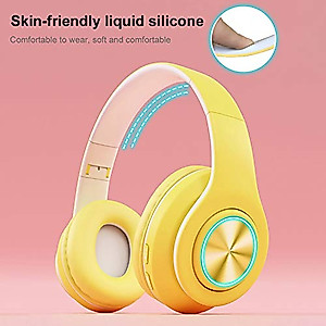 Heave Bluetooth 5.0 Wireless Headphones with LED Lights,3.5 mm Jack Stereo Over-Ear Headset with Noise Canceling Mic/Comfy Earpad,Support TF Card for Kids,Adult Online Class,Gaming Yellow