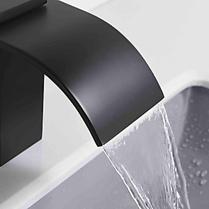 sumerain Widespread Waterfall Matte Black Bathroom Faucet 3 Hole 2 Handle 8 Inch Vanity Sink Faucet