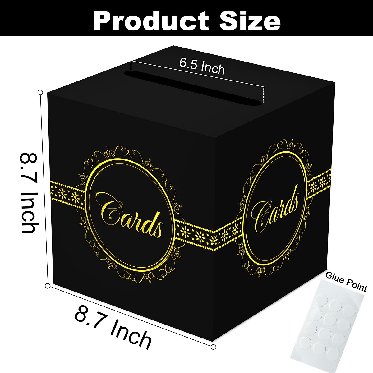 WNINK Black Card Box with Gold Foil Design, Gift Cards Receiving Box for Birthdays Party, Wedding Receptions, Bridal & Baby Showers, Graduations, Retirements, Anniversaries