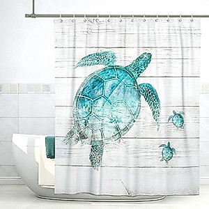 SUMGAR Blue Ocean Shower Curtain for Bathroom Coastal Beach Decoration Teal Sea Turtle Curtain Set with Hooks, 72 x 72 inch