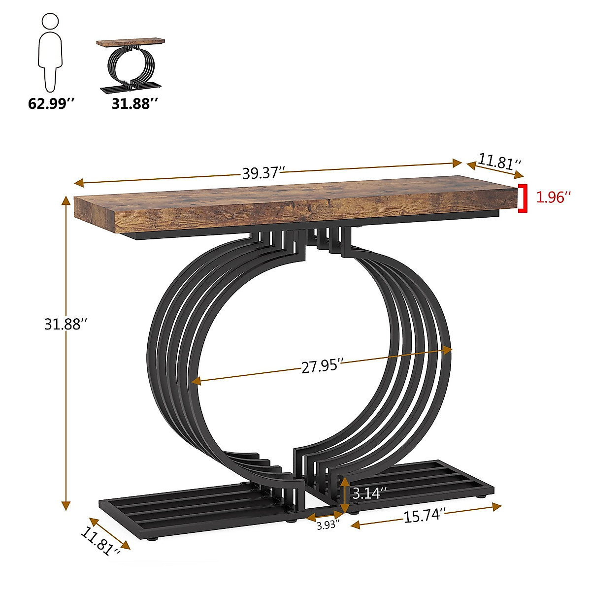Tribesigns Modern Console Table with Metal Base, 40 inch Geometric Entryway Sofa Narrow Long, Industrial Accent for Living Room, Entryway, Hallyway, Entrance, Rustic Brown,(HOGA-JW0352)