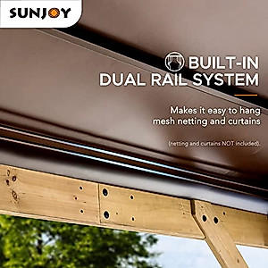 Sunjoy Hardtop Gazebo 11' X 13' Cedar Framed Wood Gazebo with Brown Double Steel Hardtop Roof Permanent Canopy for Garden, Backyard Shade