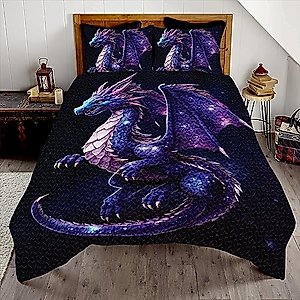 Customized Dragon Quilt Set - Purple Dragon Comforter Set, Dragon Bedding Set - Dragon Comforter All Season, Dragon Quilts, Dragon Bedding Queen Size, Galaxy Dragon Bedding, Dragon Comforter Twin