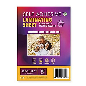 Self Adhesive Laminating Sheets 11 x 17 inch, 10 Pack, 4mil Thickness, No Heat, No Machine Laminating Sheets Self Sealing by HA SHI