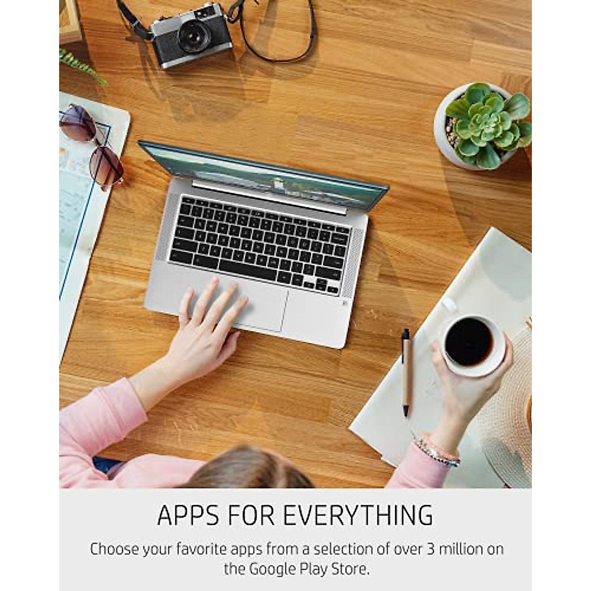 HP Chromebook 14 Laptop, Intel Celeron Processor, 4 GB RAM, 32 GB eMMC, 14” HD (1366 x 768), Display, Chrome OS, Webcam & Dual Mics, Work, School, Entertainment, Long Battery Life (14a-na0120nr, 2021)