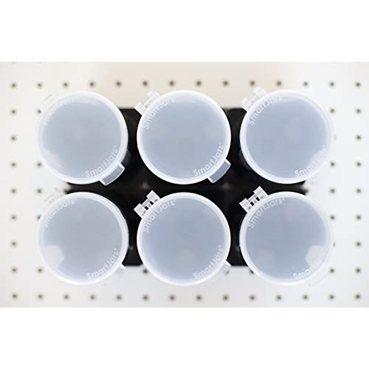 SmartJars® Pegboard Organizer Accessories Storage Jars, Pegboard Jars for Garage Organization, Craft Room, or Pantry, Pegboard Bins with Lids, Pegboard Wall Organizer, Starter Pack of 6 (Black)