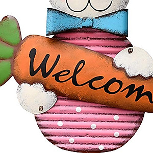 32.25" H Easter Decoration Outdoor Metal Bunny Decorative Garden Stakes for Easter Decor, Rabbit with Carrot Welcome Yard Signs for Spring Outside Garden Lawn Backyard Decoration