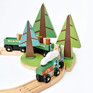 Tender Leaf Toys - Wild Pines Train Set - 95 Pieces Wooden Train & Bridge Set for Kids, Toddler Boys & Girls - Compatible with Most Toy Trains - Age 3+