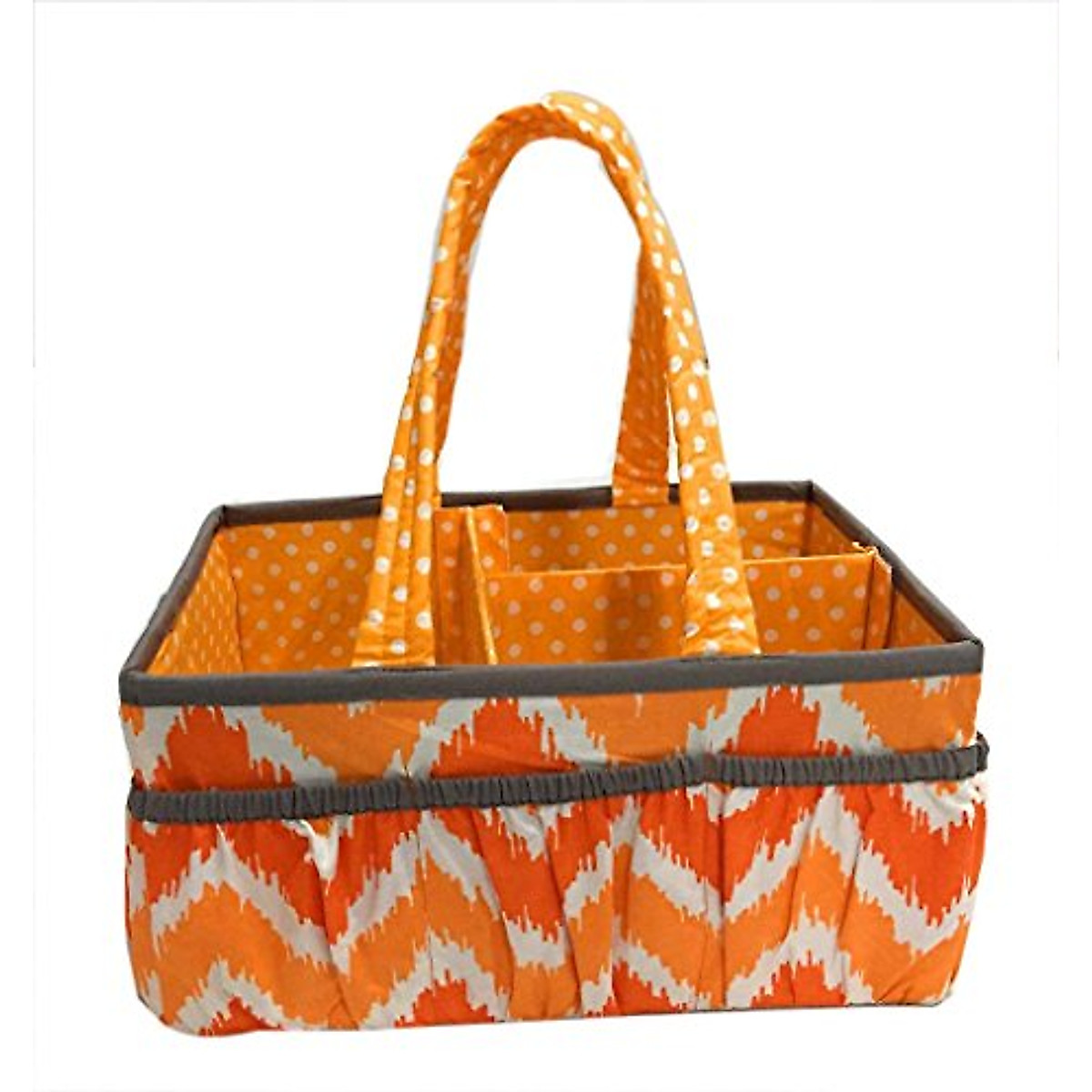 Bacati Mix and Match Unisex Nursery Fabric Storage Caddy with Handles, Orange