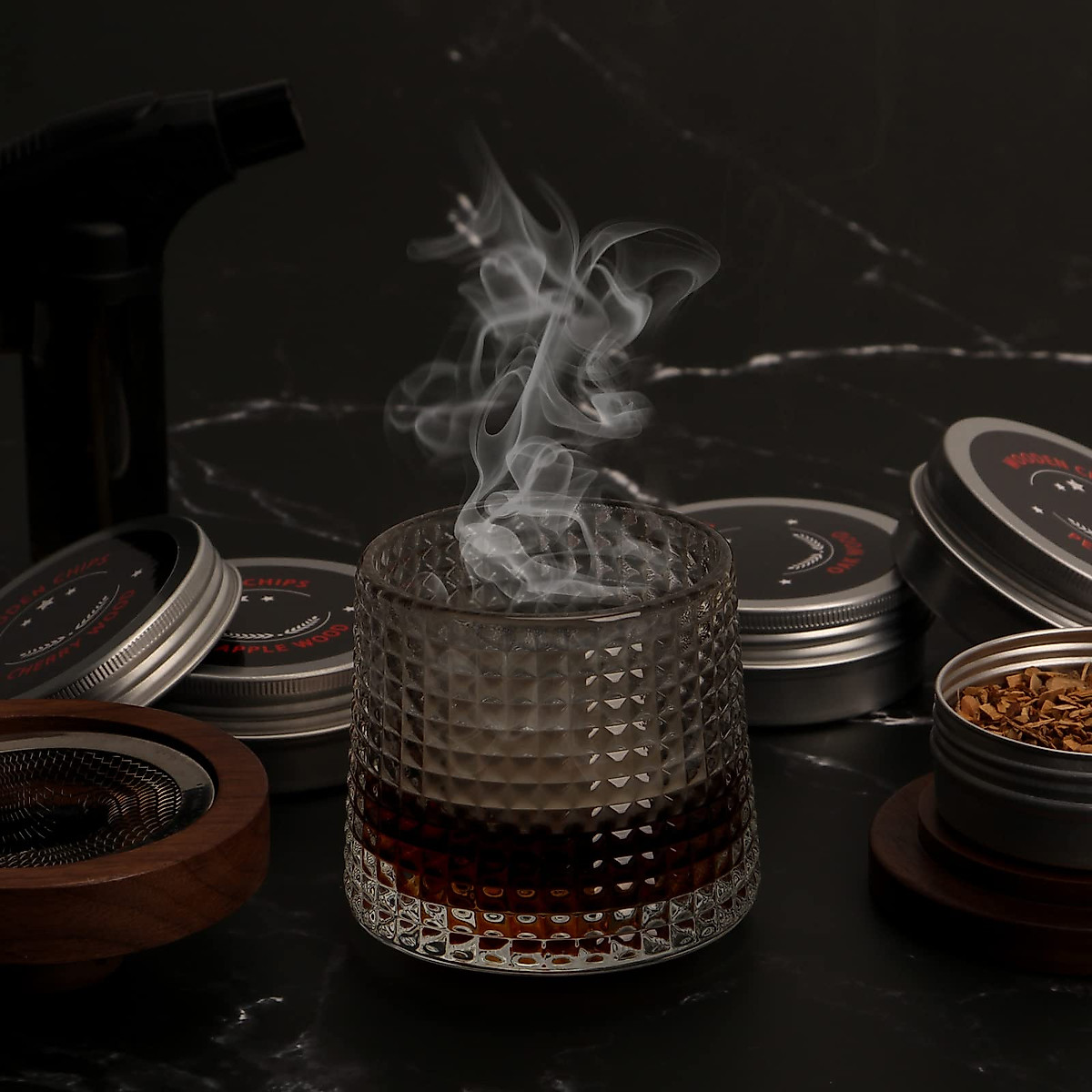 Cocktail Smoker Kit for Whiskey,Drink,Bourbon Smoker Kit with 4 Different Natural Wood Chips Luxury Gift Set Bar Tool for Drinking Dad Husband Men