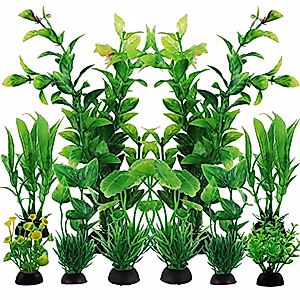 PietyPet Fish Tank Accessories Green Plants, 10pcs Green Fish Tank Decorations, Aquarium Decor Plastic Plants