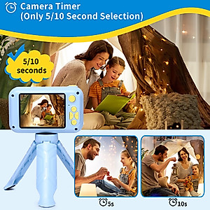 Kids Camera,2.4in IPS Screen Digital Camera,180°Flip Lens Camera,Children Selfie Camera with Playback Game,Christmas/Birthday Gift for 4 5 6 7 8 9 10 11 Year Old Girl Boy (Blue)