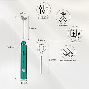 Delm Milk Frother Electric USB Stainless Steel Accessory - Frother Wand Foam Maker for Lattes - Milk Frother Handheld for Cappuccino, Frappe, Matcha, Hot Chocolate - Frother for Coffee (green)