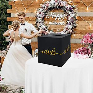 QIKSION Black Card Box with Gold Foil Design, Gift Cards Receiving Box for Birthdays Party, Wedding Receptions, Bridal & Baby Showers, Graduations, Retirements, Anniversaries