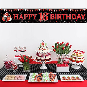 Red Black 16th Birthday Banner Decorations for Boys Girls, Black and Red Happy 16 Birthday Yard Banner Sign Party Supplies, Large Sixteen Year Old Birthday for Outdoor Indoor (9.8x1.6ft)