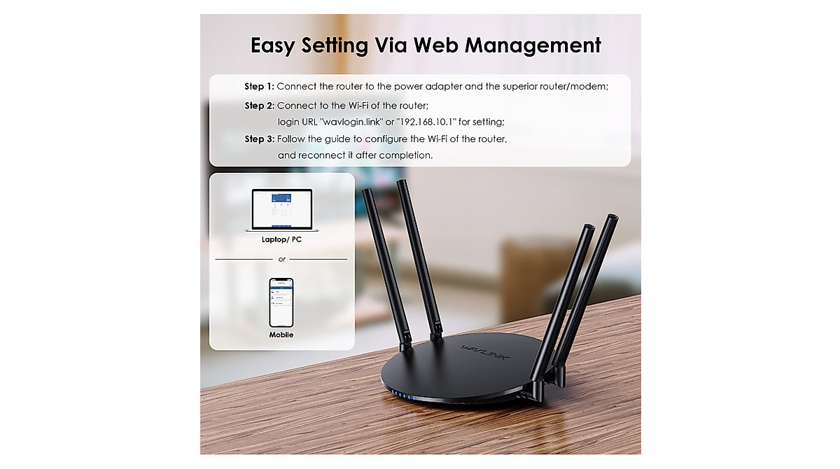 WAVLINK AC1200 Dual Band WiFi Router - High Speed Connection